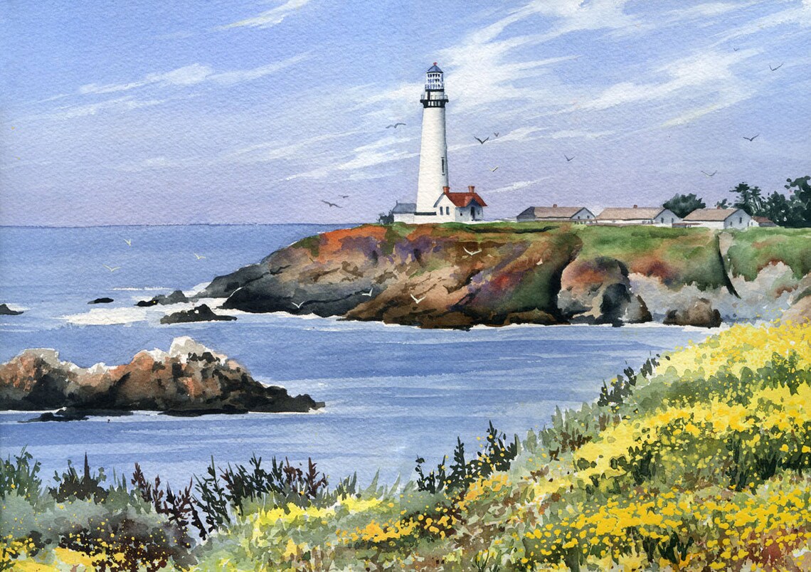 Pigeon Point Lighthouse Original Watercolor Painting by | Etsy