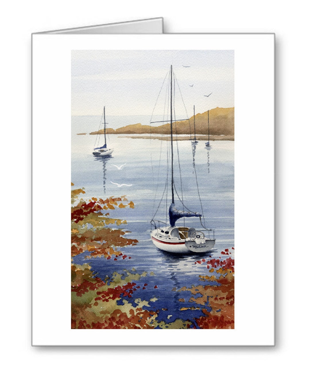 Autumn Harbor Note Cards - 10-pk Note Cards - Watercolor Painting ...