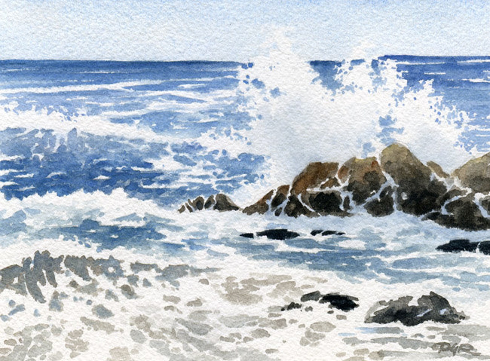 Seascape Crashing Wave Art Print Watercolor Painting by - Etsy