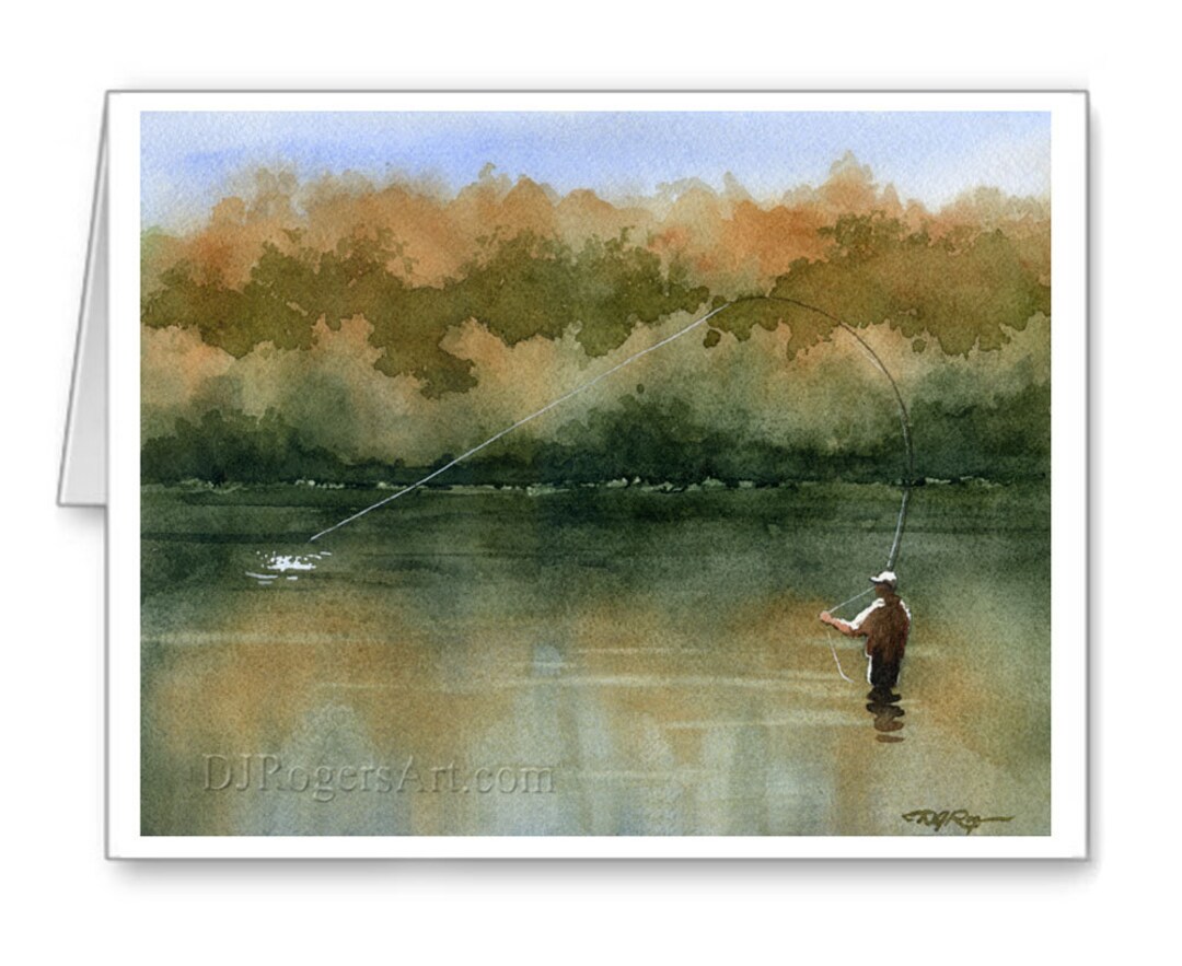 Fly Fishing Serenity Note Cards - 10-pk Note Cards - Watercolor ...