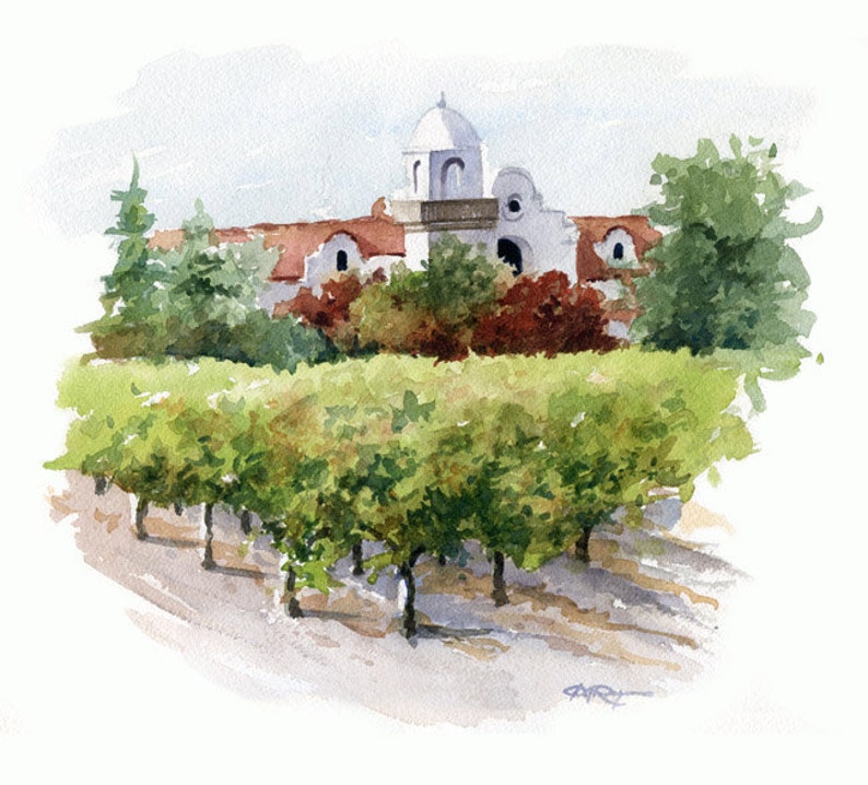 Napa Vineyard Art Print Watercolor Painting by Artist DJ | Etsy