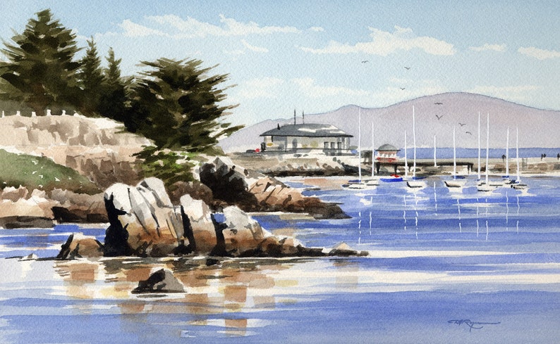 Monterey Bay Art Print Watercolor Painting by Artist David - Etsy