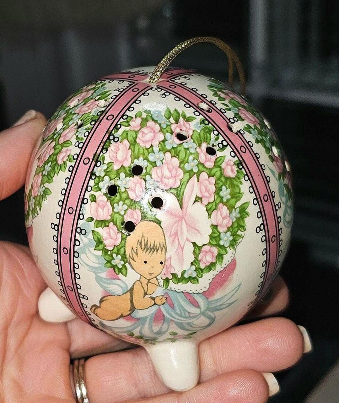 Vintage POMANDER Aromatherapy Ceramic Ornament Scent Ball Christmas ...