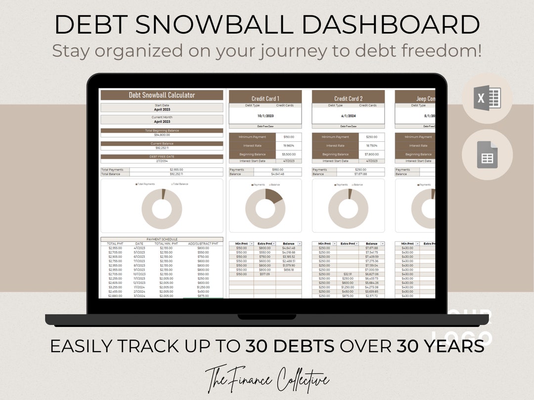 Debt Snowball Excel Google Sheets Spreadsheet Debt Snowball Calculator ...