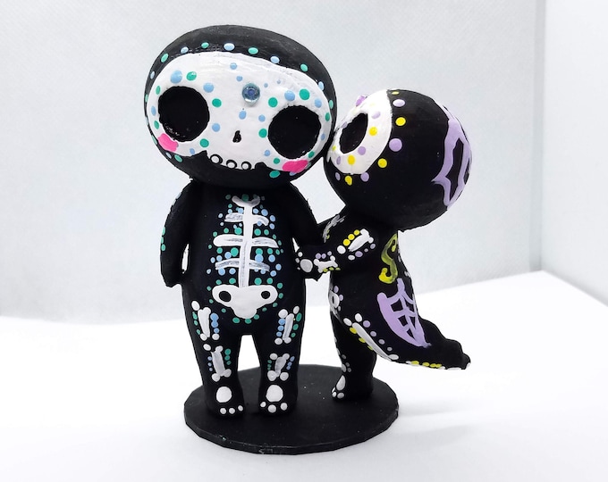Girl Kissing Boy Skeleton's Cheek Figurine Hand Painted 3D | Etsy