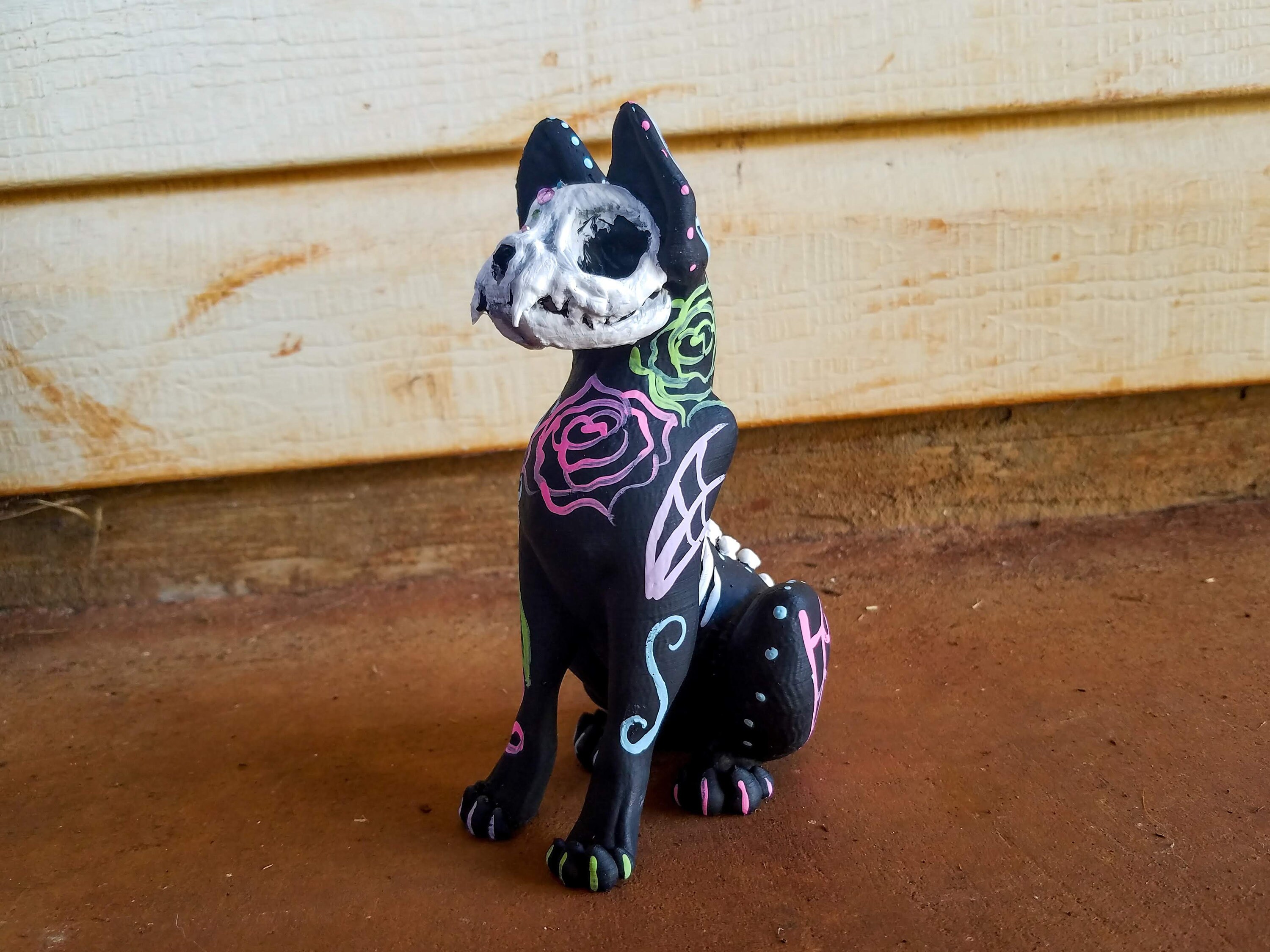 Realistic Sugar Skull Cat Day of the Dead Sculpture Figurine | Etsy