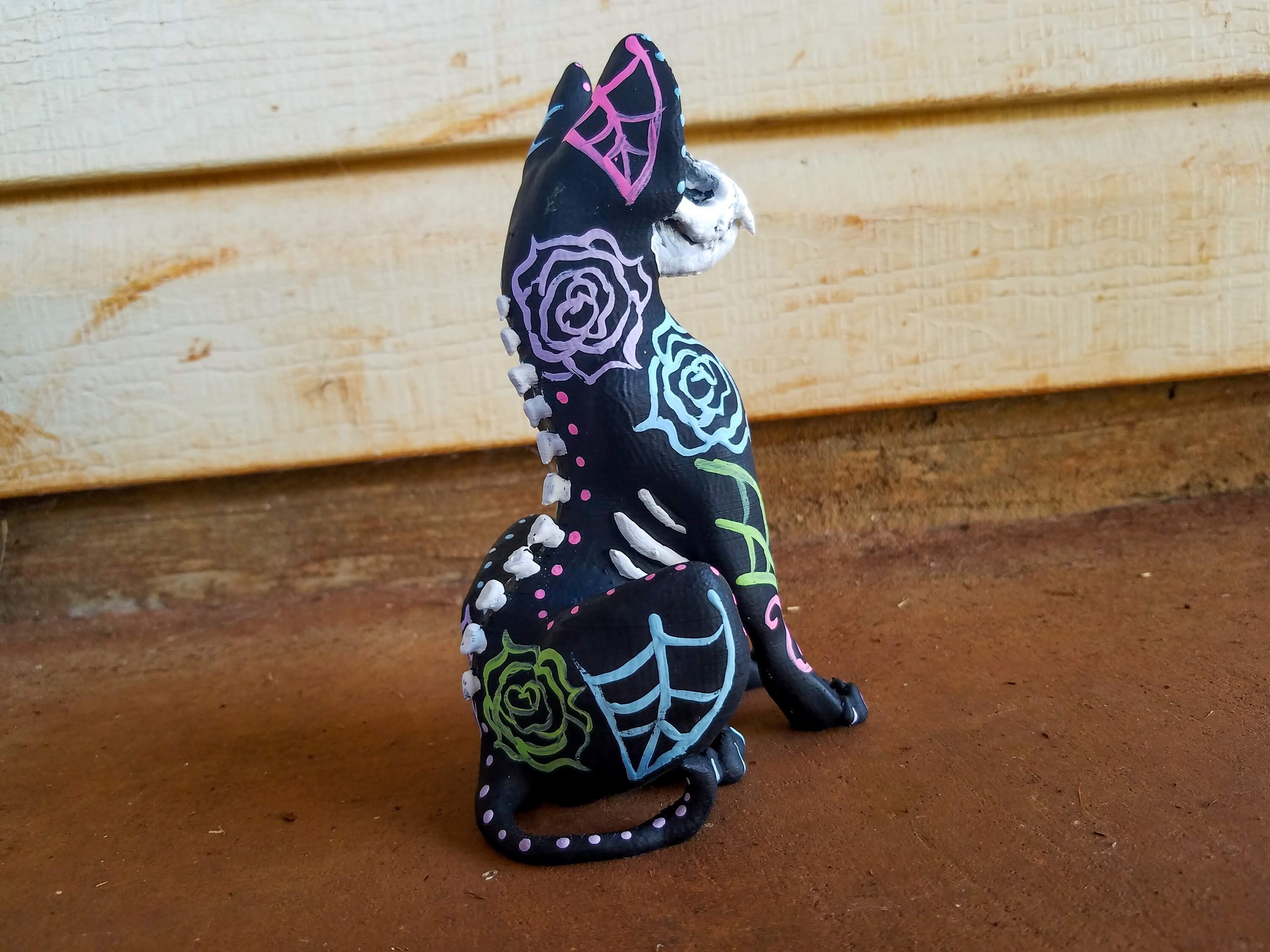 Realistic Sugar Skull Cat Day of the Dead Sculpture Figurine | Etsy