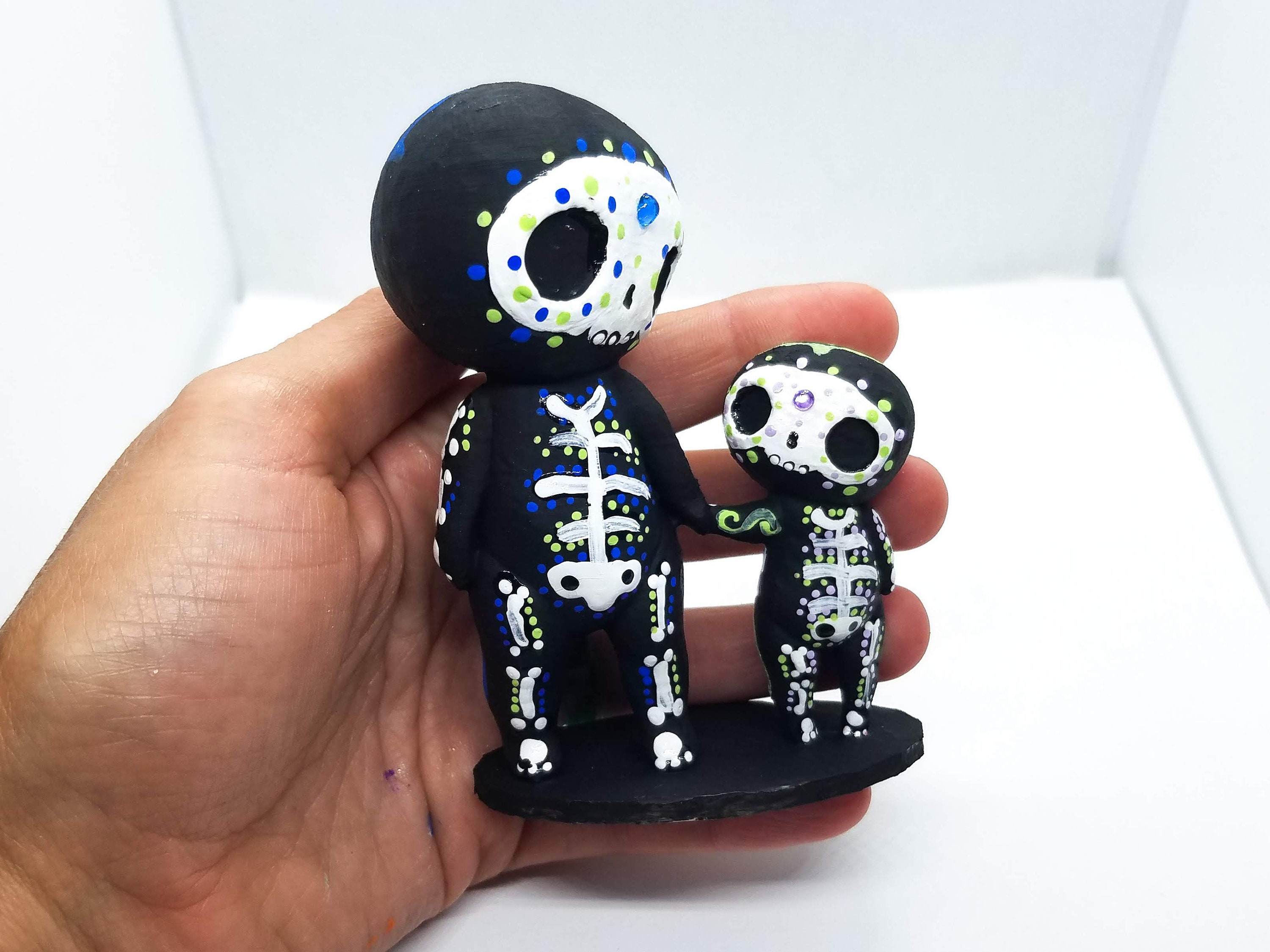 Skeleton Dad and Child Sculpture Figurine Hand Painted 3D | Etsy