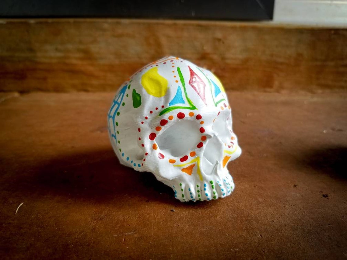 Sugar Skull Day of the Dead Sculpture Figurine Hand Painted 3D Printed ...