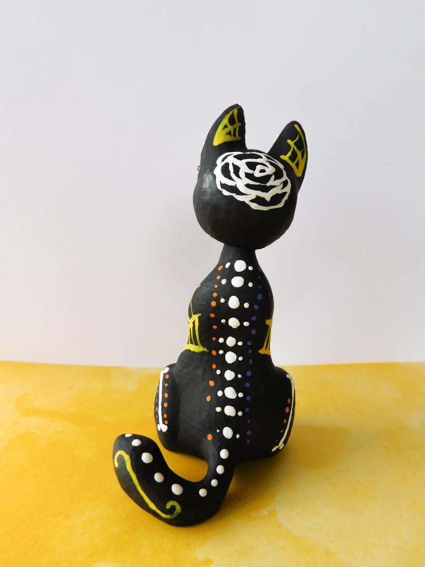 Sugar Skull Cat Day of the Dead Sculpture Figurine Hand | Etsy