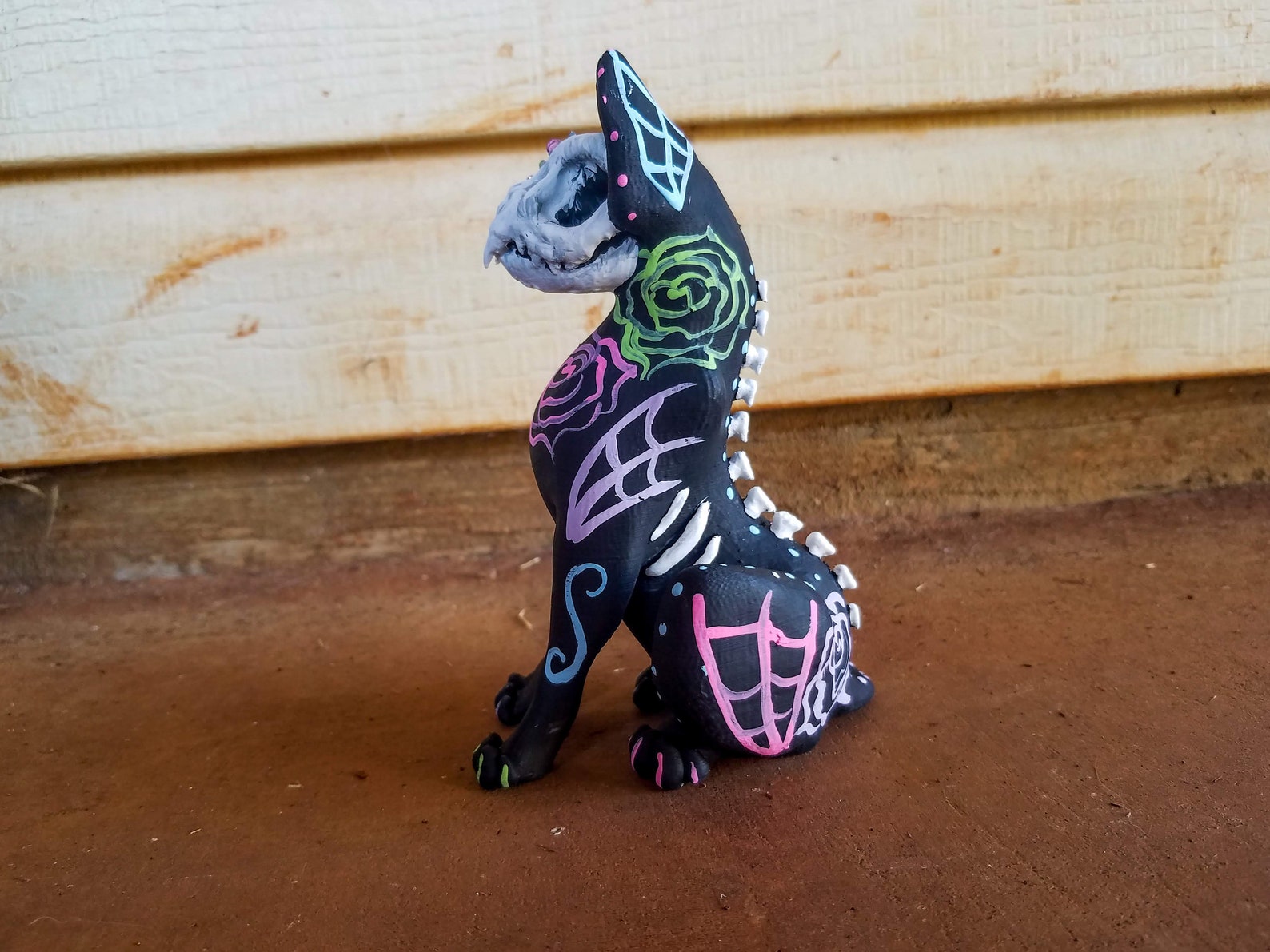 Realistic Sugar Skull Cat Day of the Dead Sculpture Figurine | Etsy