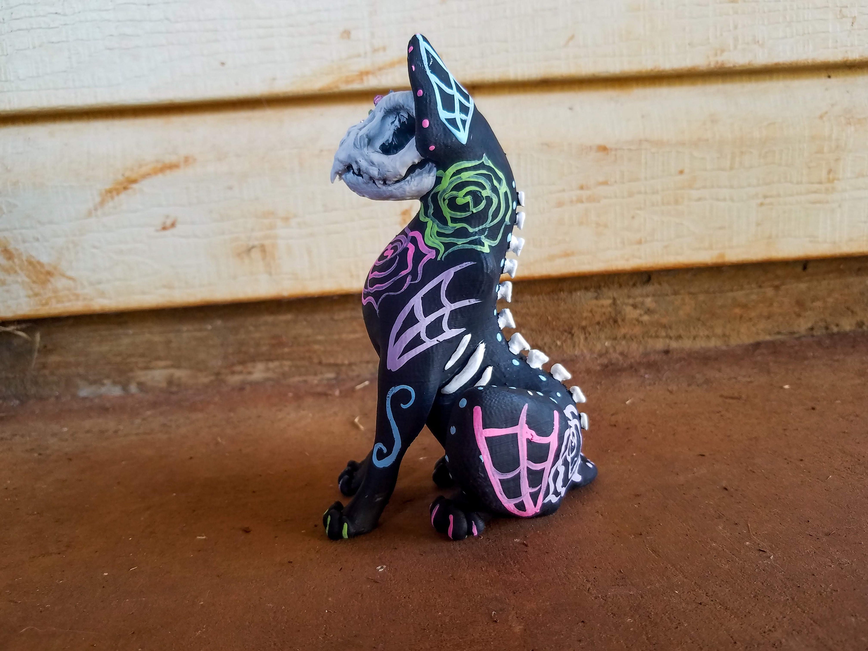 Realistic Sugar Skull Cat Day of the Dead Sculpture Figurine | Etsy