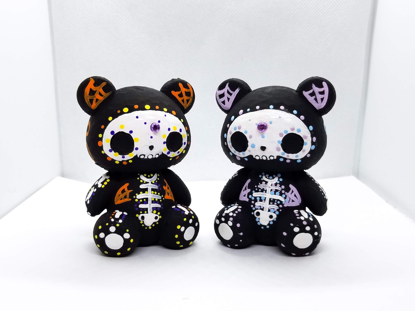 Sugar Skull Teddy Bear Day of the Dead Sculpture Figurine Hand Painted ...