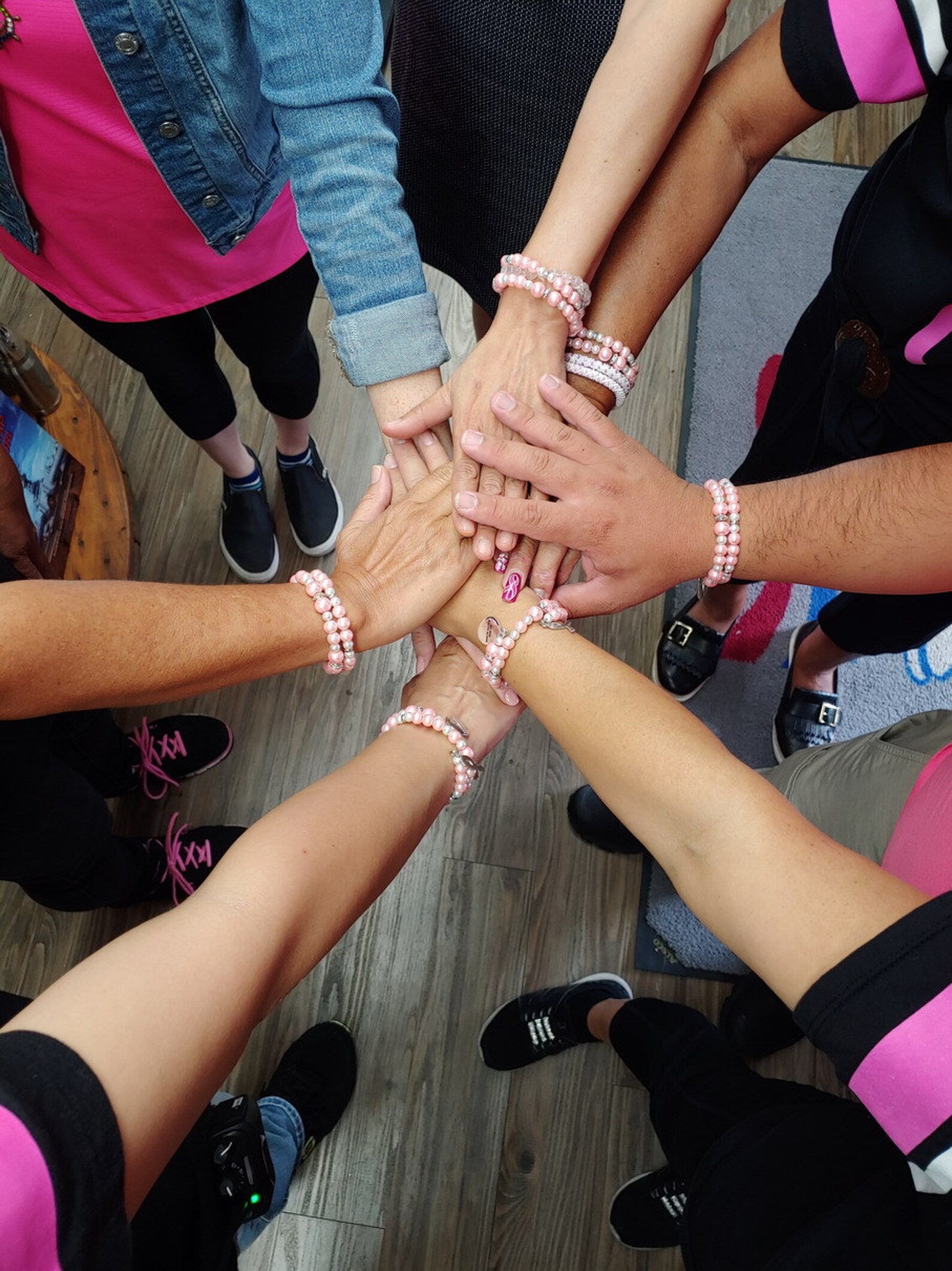 Pink Ribbon Bracelet - Breast Cancer Awareness Glass Pearl Beads Coiled ...
