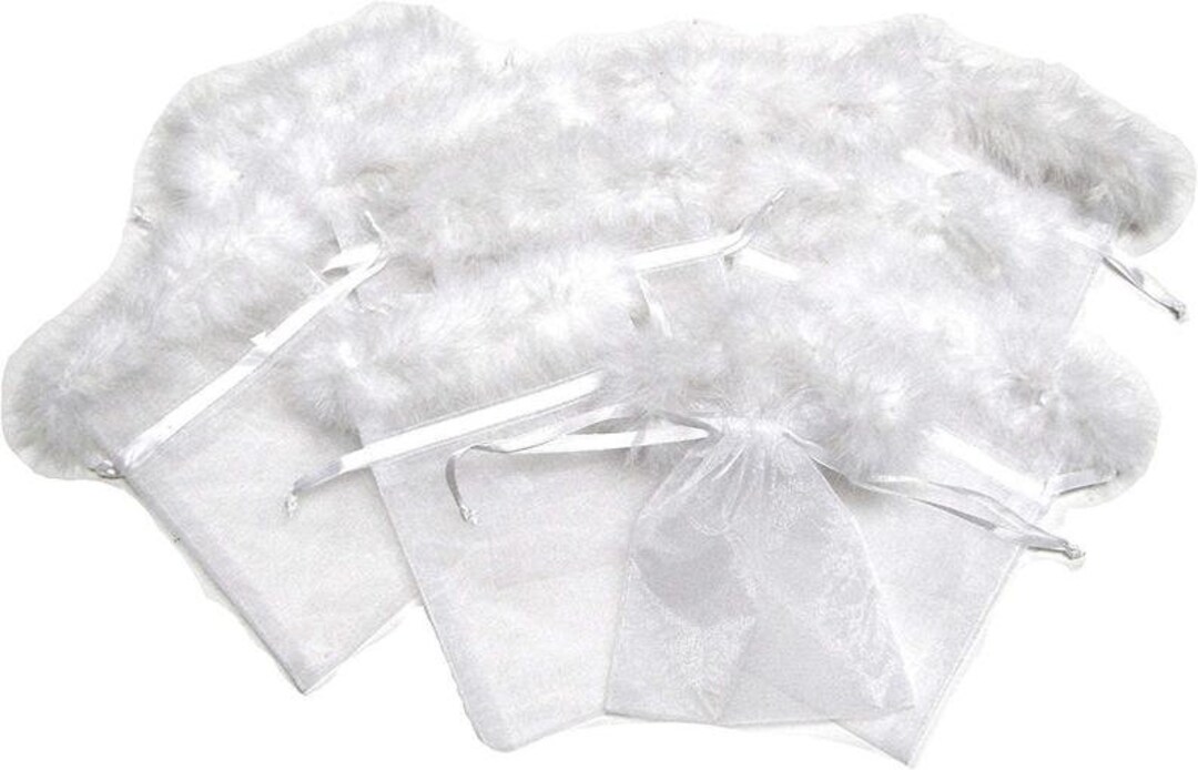Organza Bags Drawstring Feather Pouches - White Fur Party Favors Bags ...