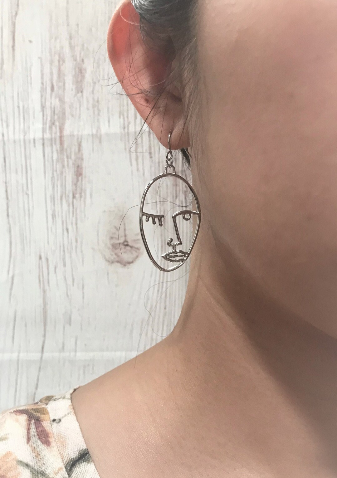 Abstract Face Earrings, Wire Picasso Dangle Earrings, Hollow Silhouette ...