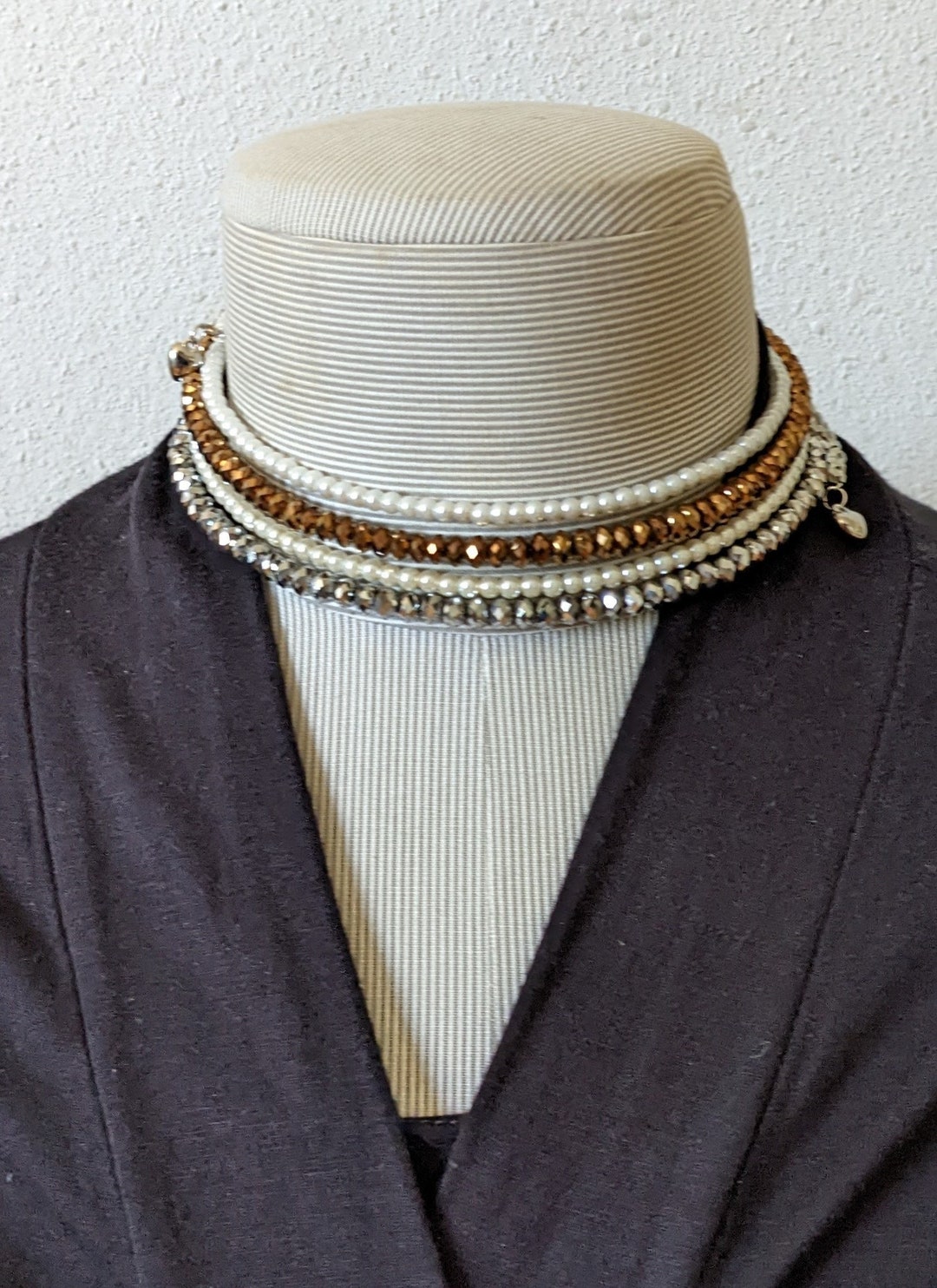 Memory Wire Pearl Chokers Necklaces for Women, Silver Gold Ivory Beaded ...
