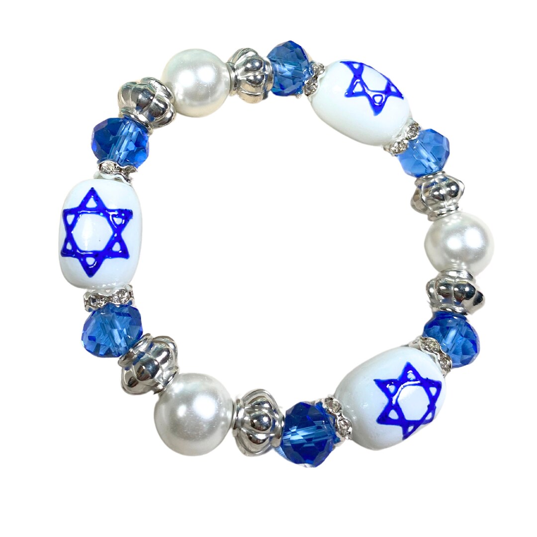 Hanukkah Bracelet, Chanukah Hamsa Chai and Star Blue Jewish Bracelet ...