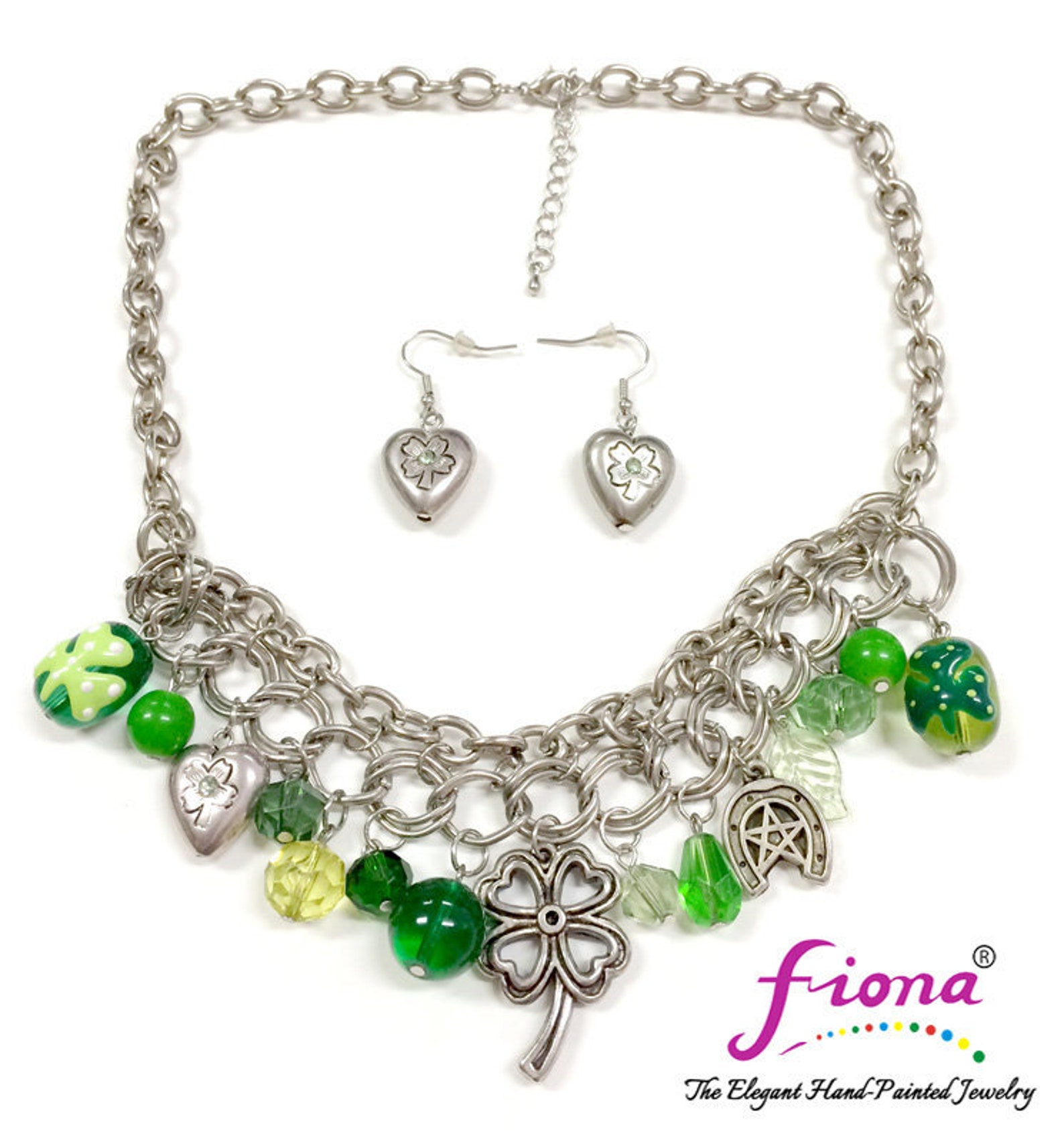 St Patricks Day Necklace Earrings Set for Women, Shamrock Clover Leaf ...