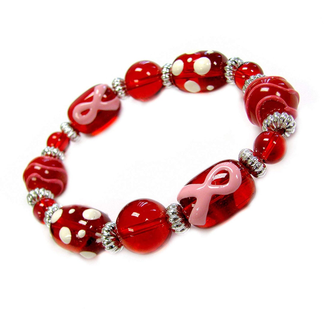 Red Ribbon Glass Beaded Bracelet, Drug Prevention HIV AIDS Awareness ...
