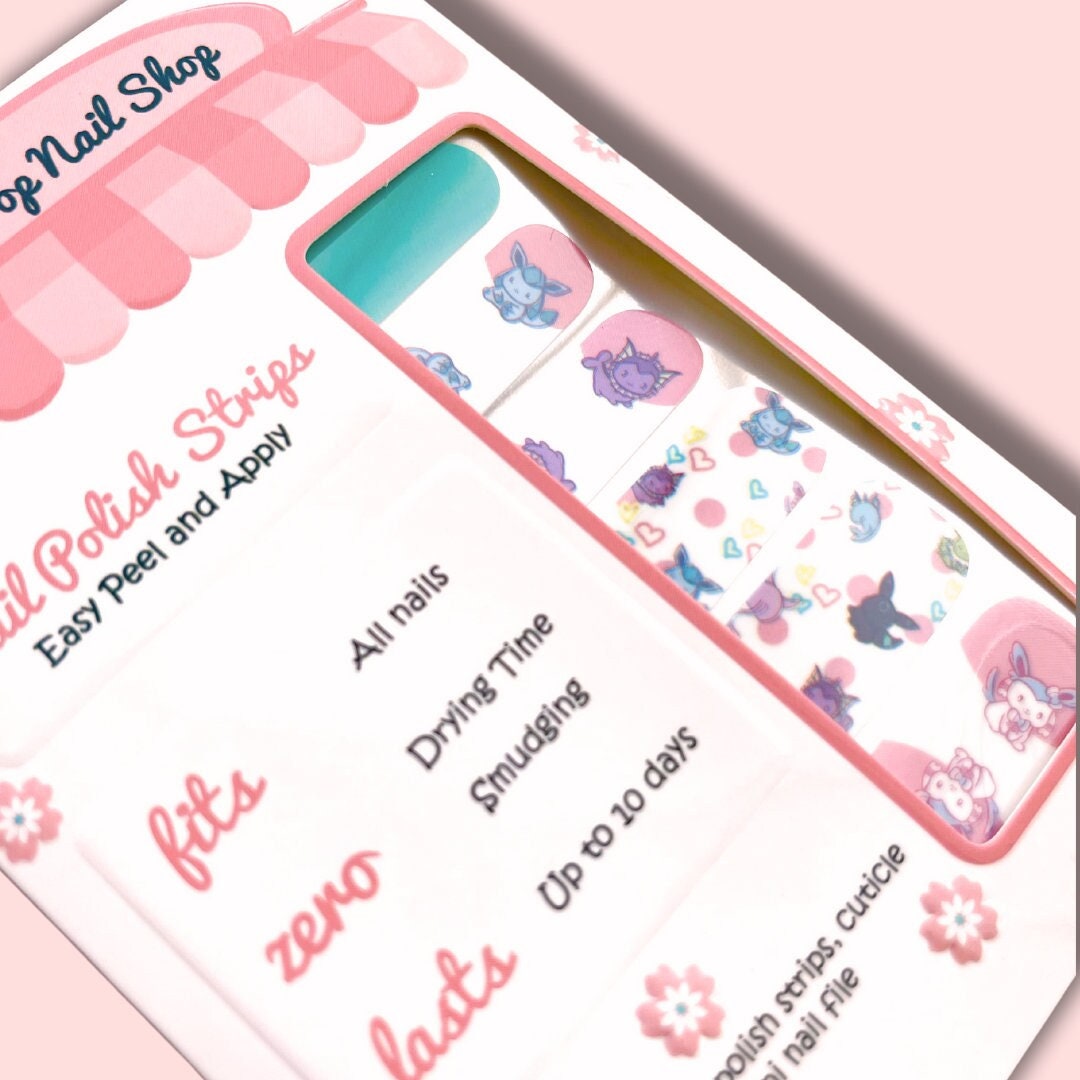 Pastel Eevolution| EEVEE |anime | Nail Strips | Kawaii Nail Stickers ...