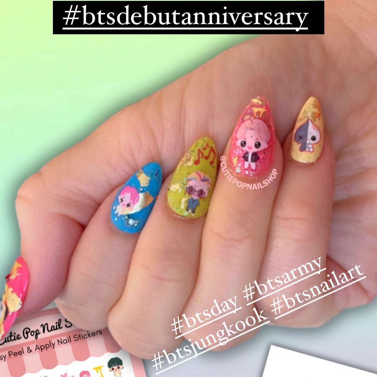 BTS Kpopnail Stickers Nail Decals Kawaii Nail Art Cartoon anime Nails ...