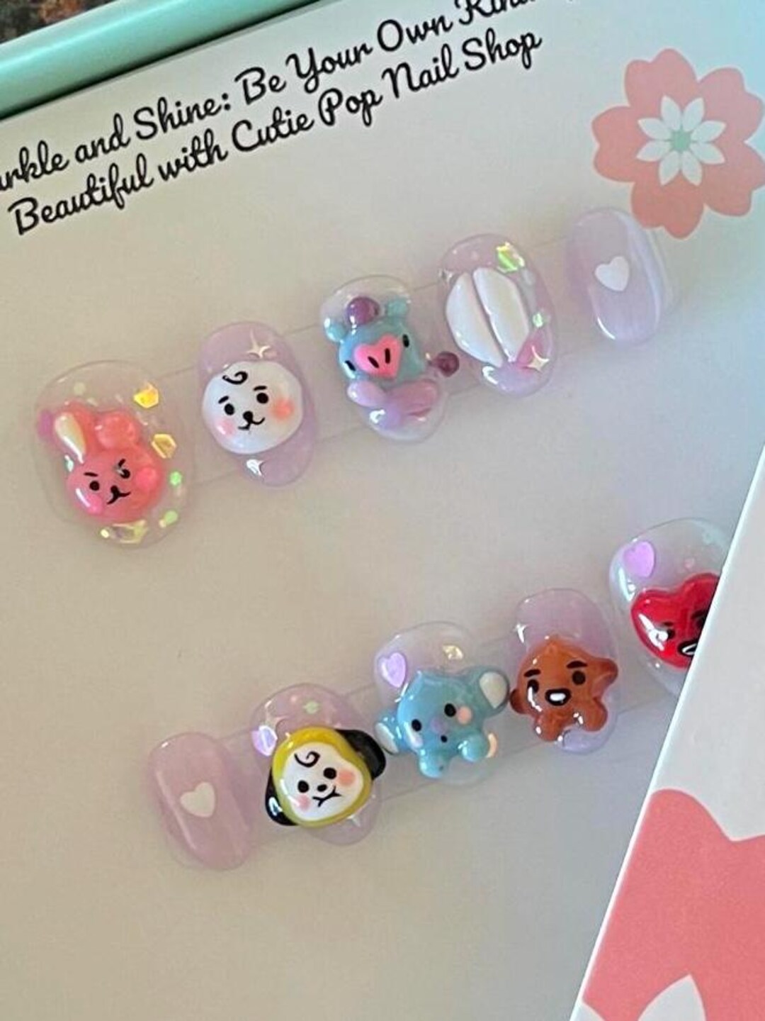 BTS Press-on Nails| Jungkook Nails | Kawaii Ombre Nails| Fake Nails ...