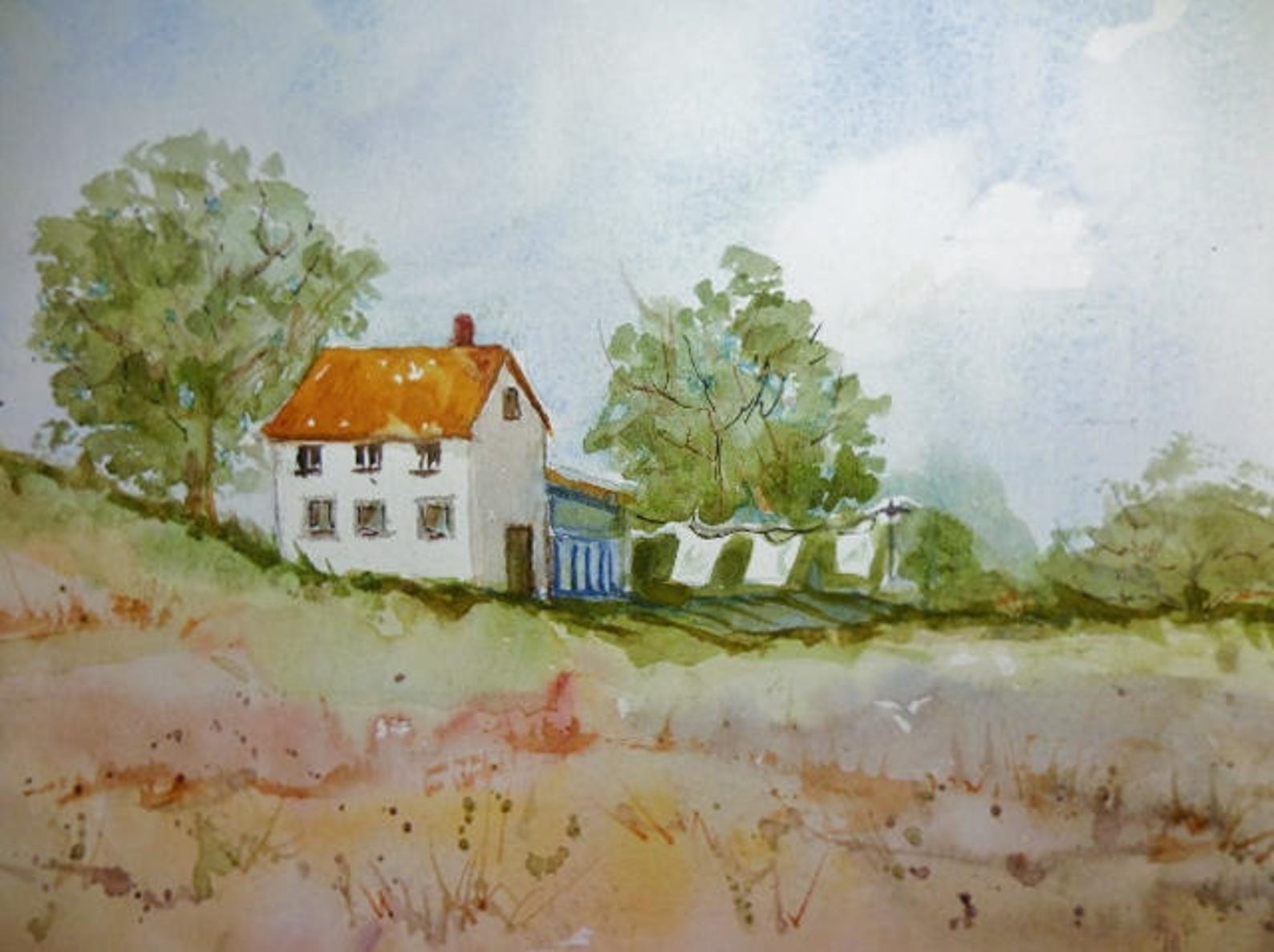 Original Watercolor, Country Watercolor, Country House Painting - Etsy