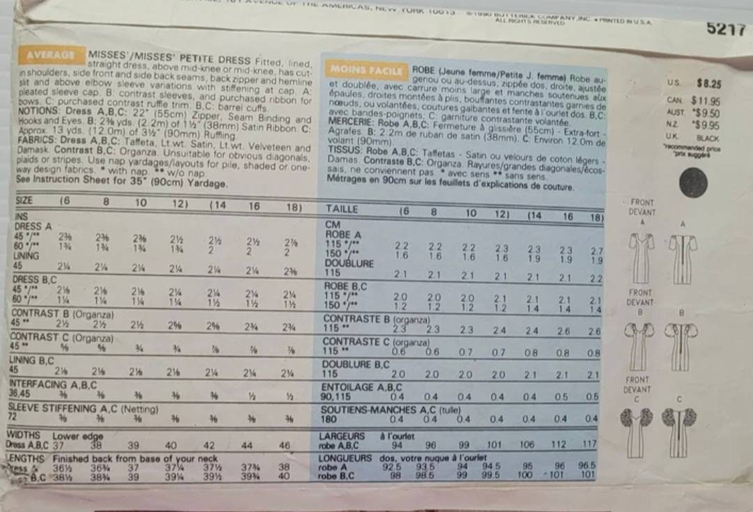 Butterick Dress Pattern 5217, UNCUT, Envelope Missing. - Etsy