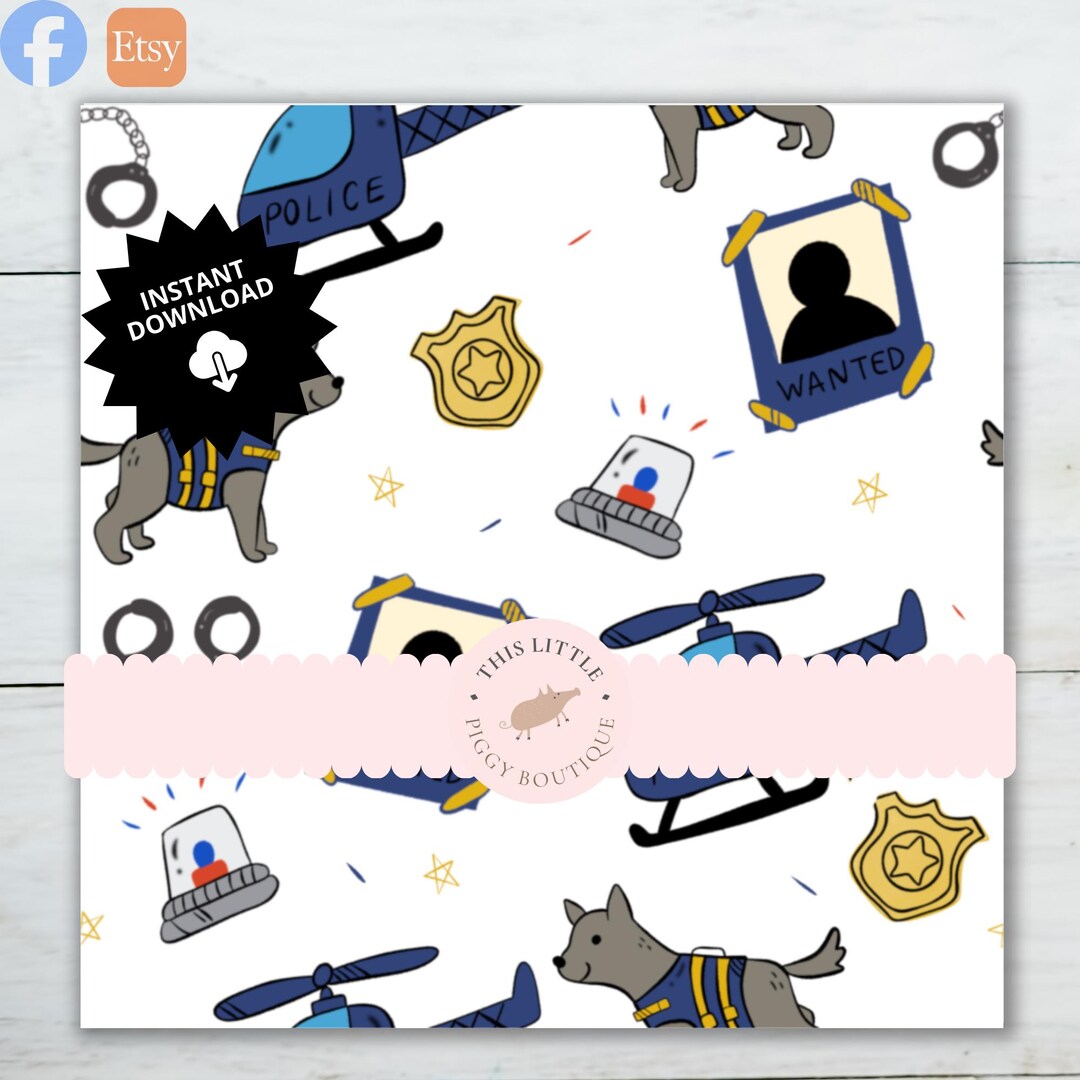 Police Pup- Hand Drawn- Seamless Pattern - Etsy