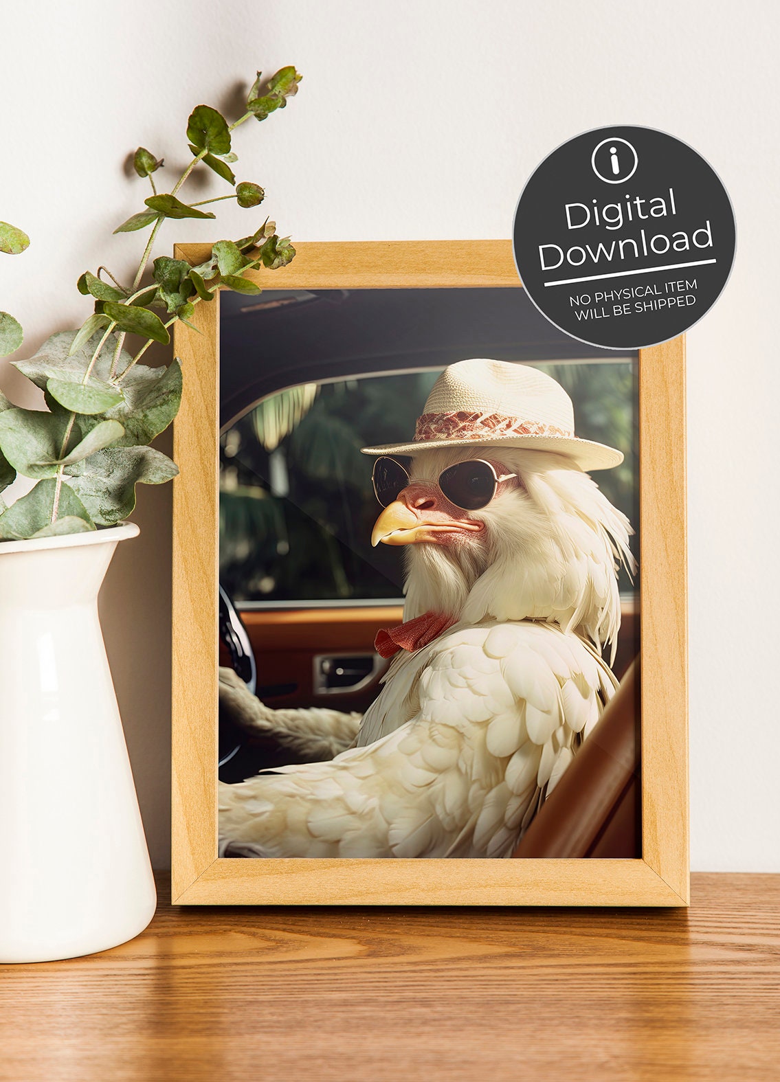 Chicken in Hat Driving Car Poster Vintage Instant Download Mans Cave ...