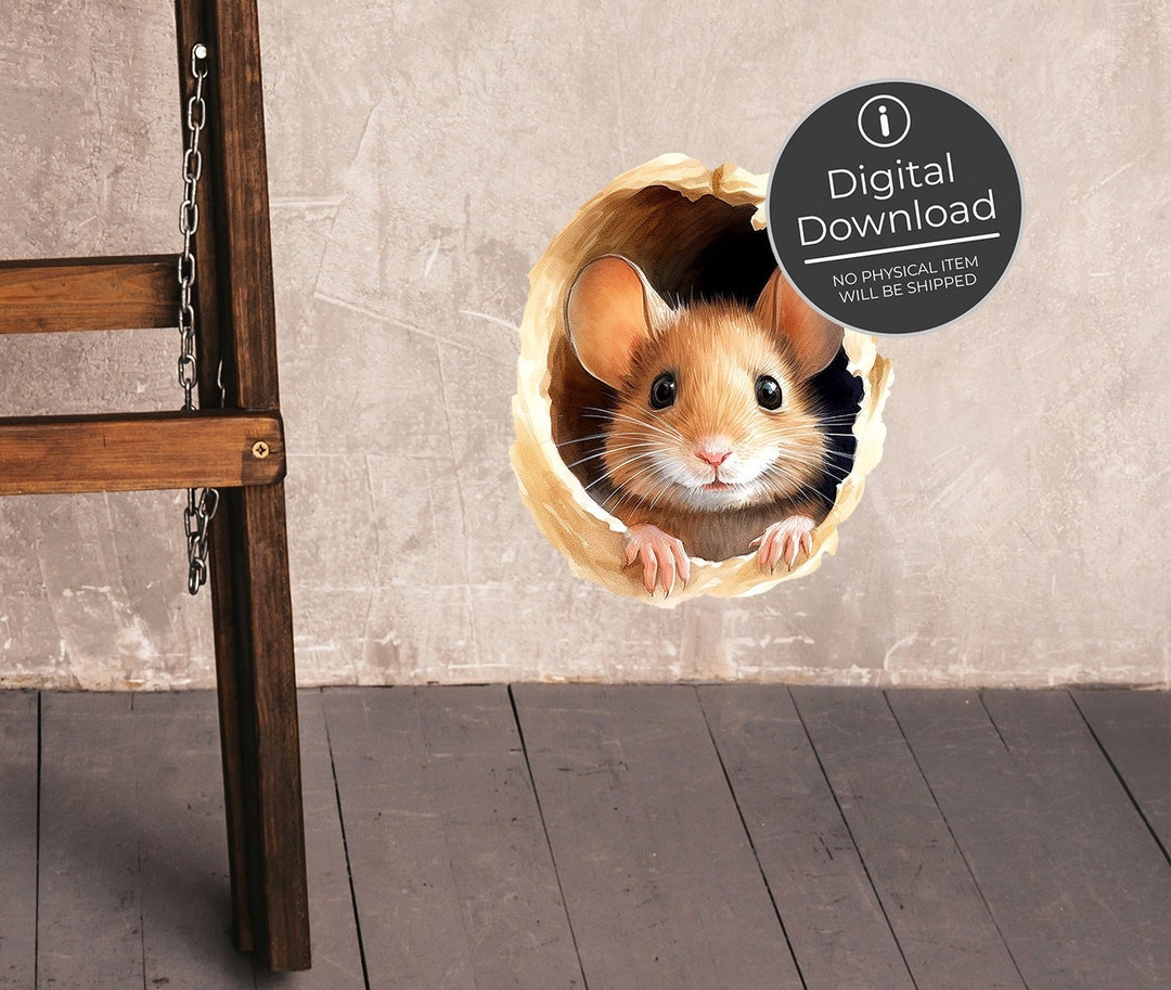 Mouse in Hole Sticker in Watercolor Style Instant Download DIY ...