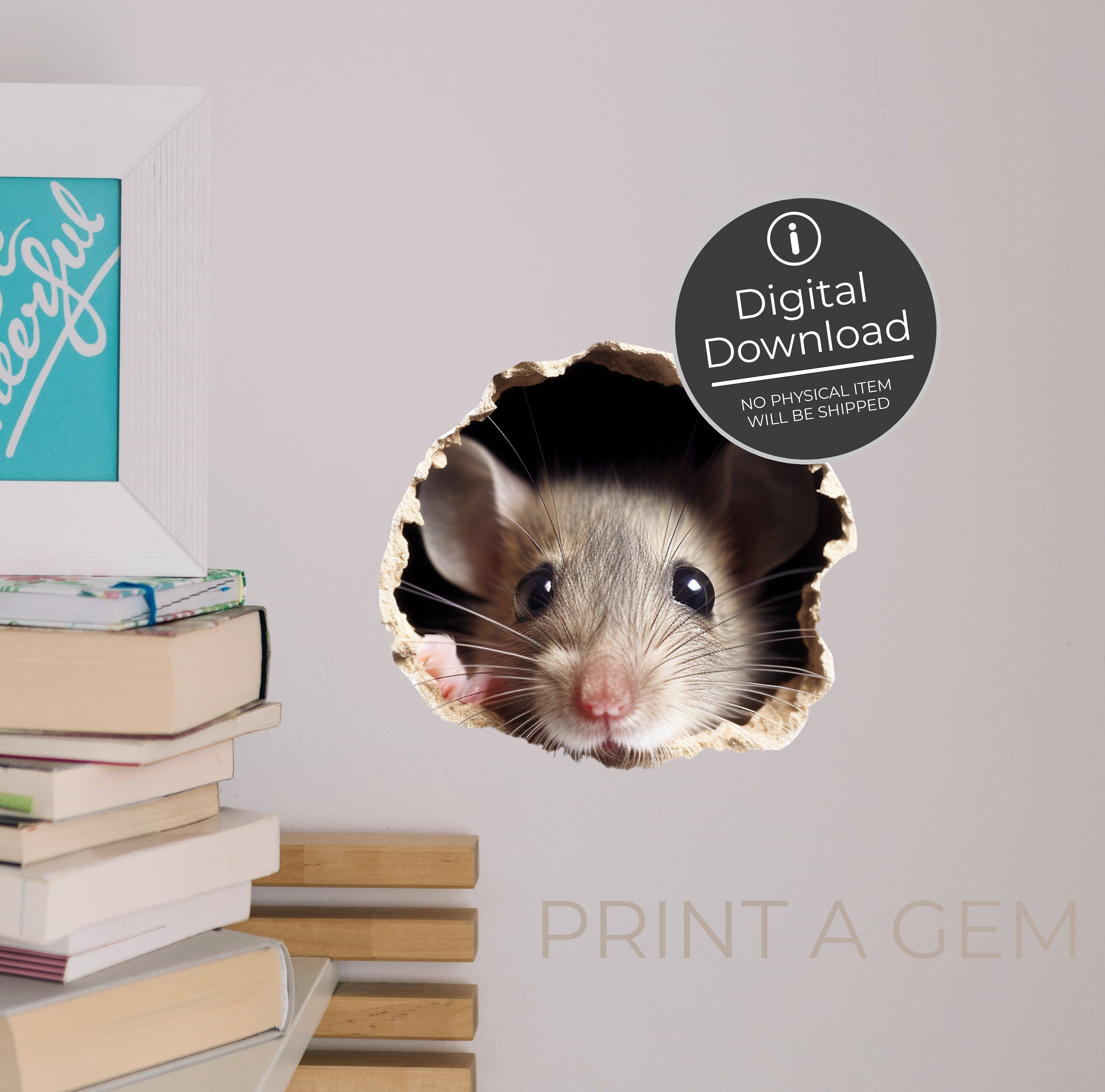 Mouse in Hole Sticker Instant Download DIY Printable Decal 3d Mouse ...
