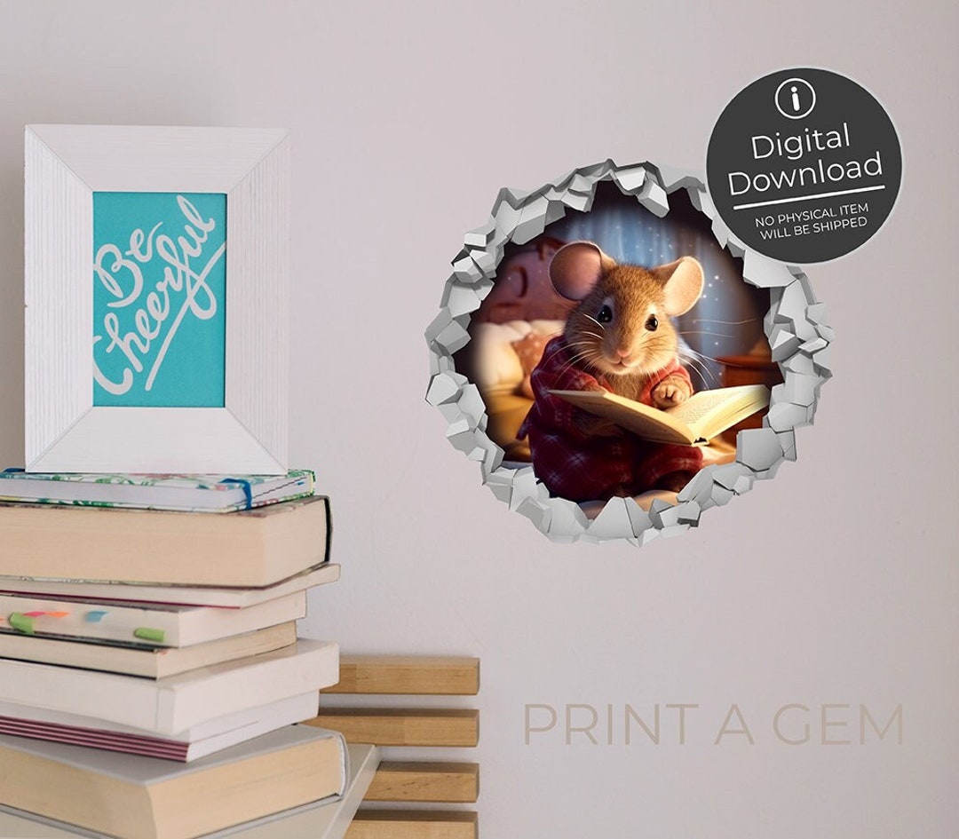 Printable Sticker DIY Mouse Reading Book in Hole Instant Download ...