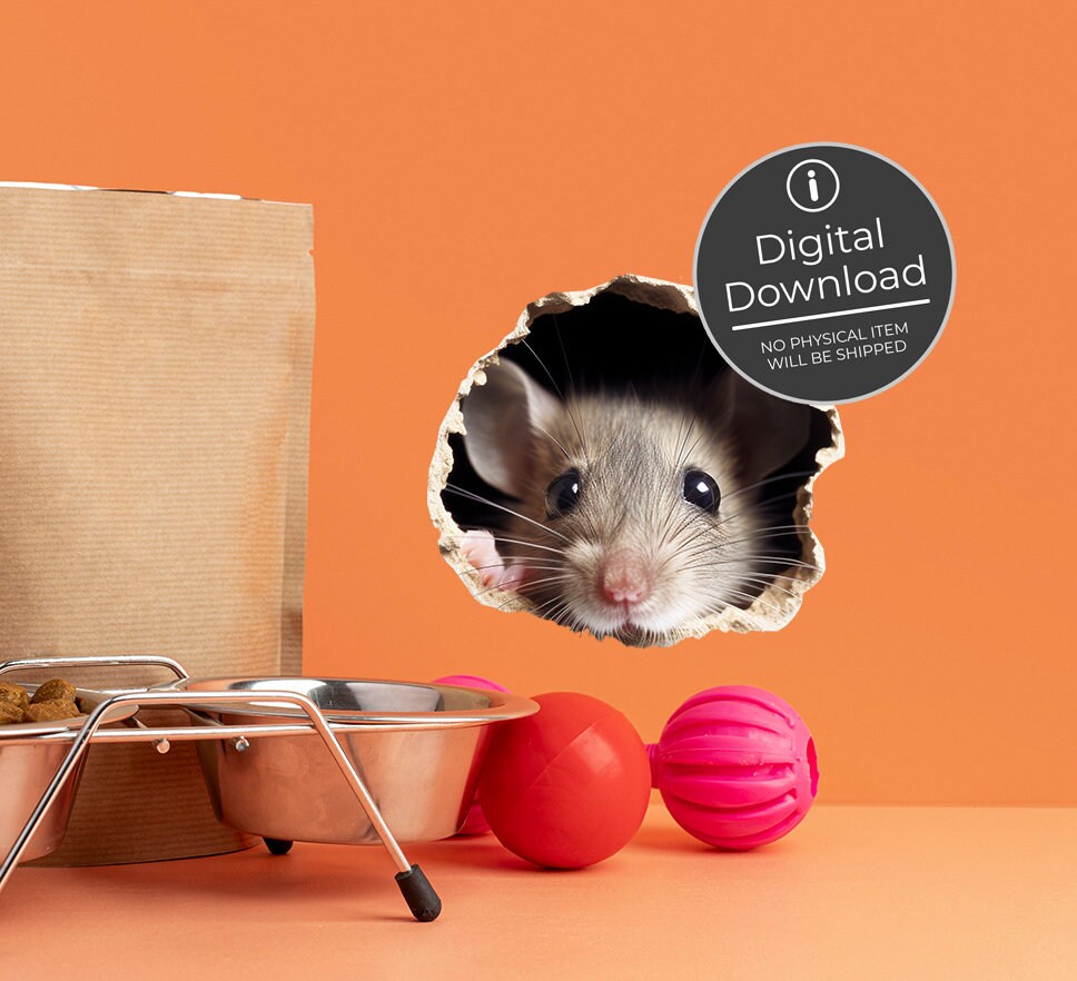 Mouse in Hole Sticker Instant Download DIY Printable Decal 3d Mouse ...