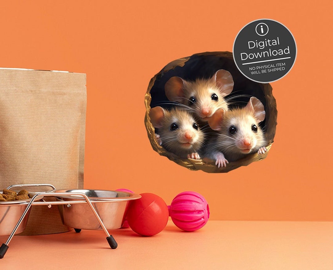Printable Sticker DIY Mice Peeking Out of Hole Wall Decal Peekaboo ...