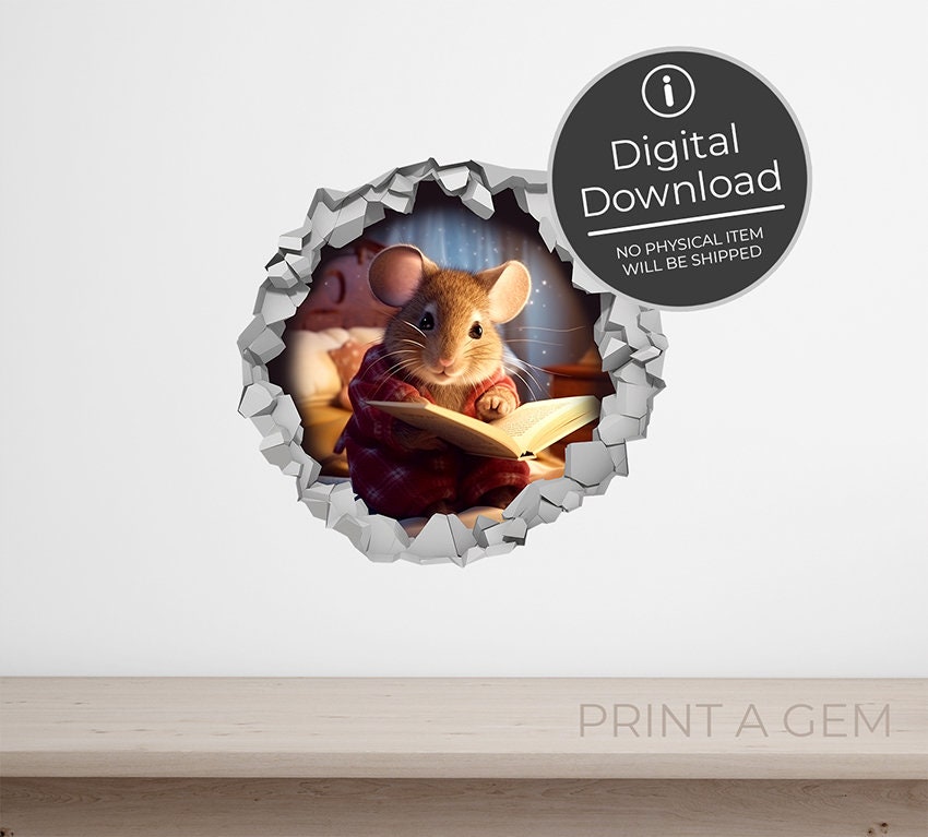 Printable Sticker DIY Mouse Reading Book in Hole Instant Download ...