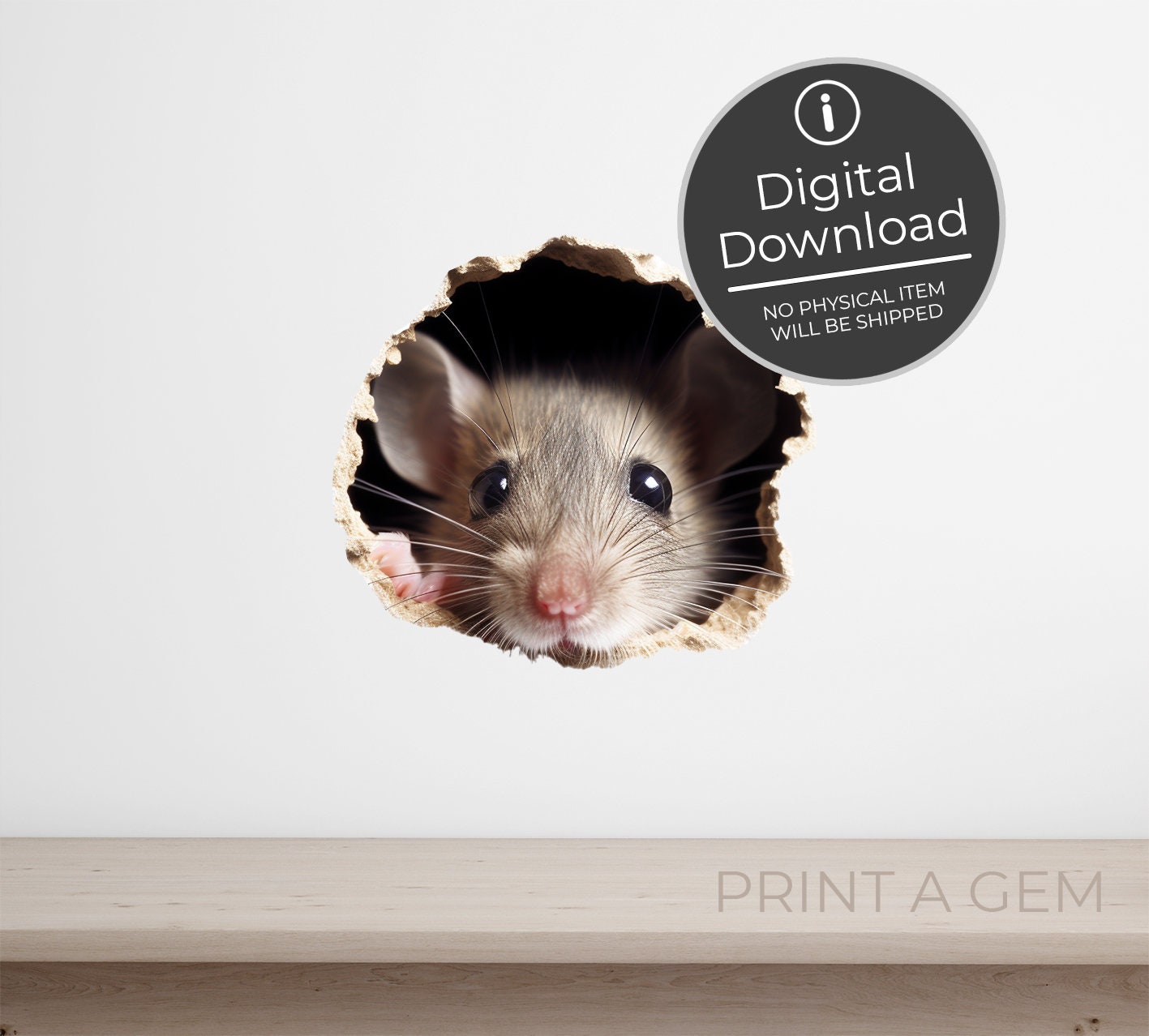 Mouse in Hole Sticker Instant Download DIY Printable Decal 3d Mouse ...