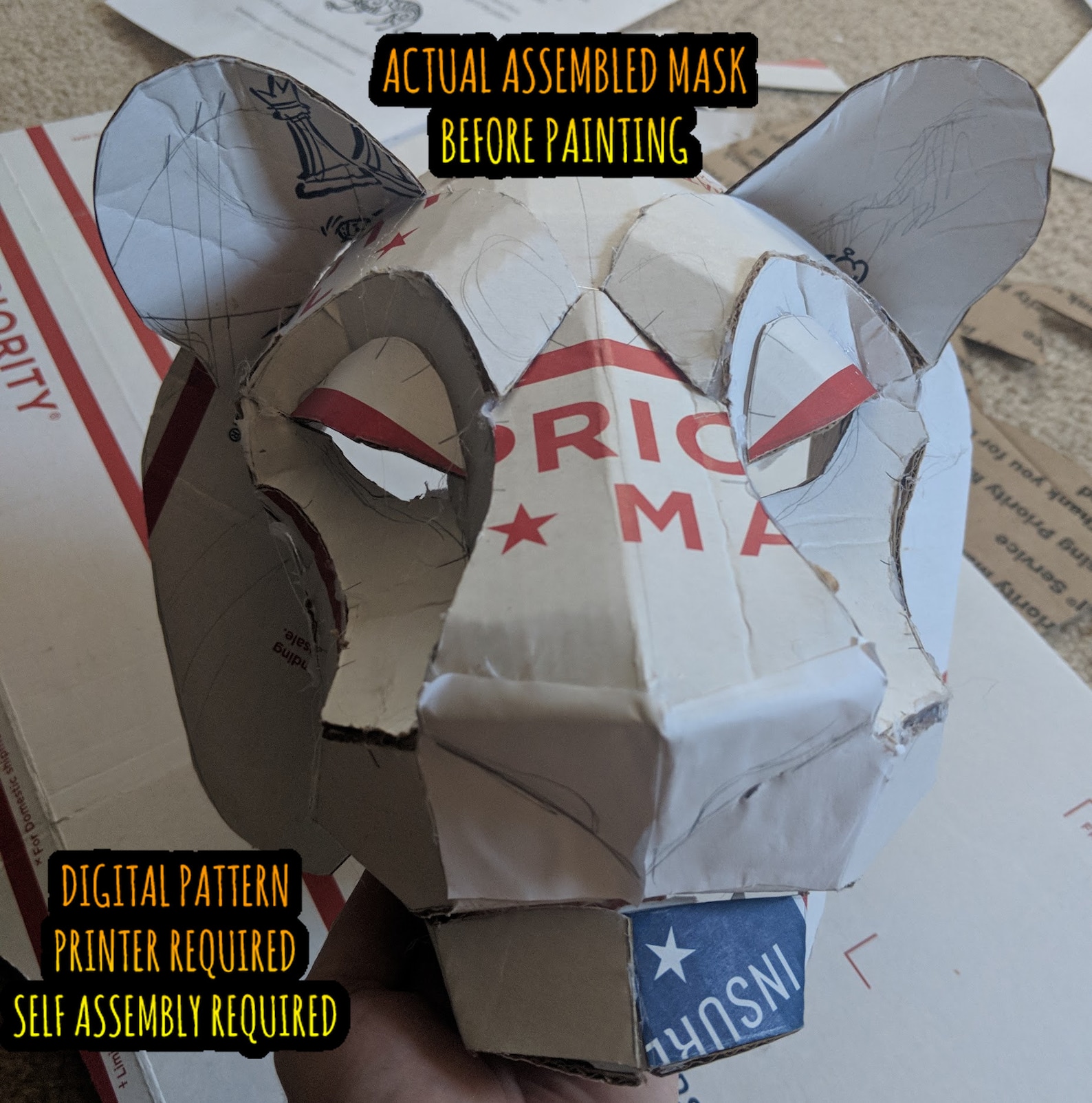 Big Cat Low Poly Mask Pattern for Cardboard or EVA Foam - Etsy