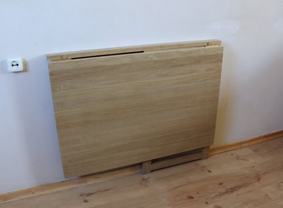 Wall mounted Drop Leaf Table in Solid Oak Folding Wall Table Murphy Desk Space Saving Furniture HANDMADE Etsy