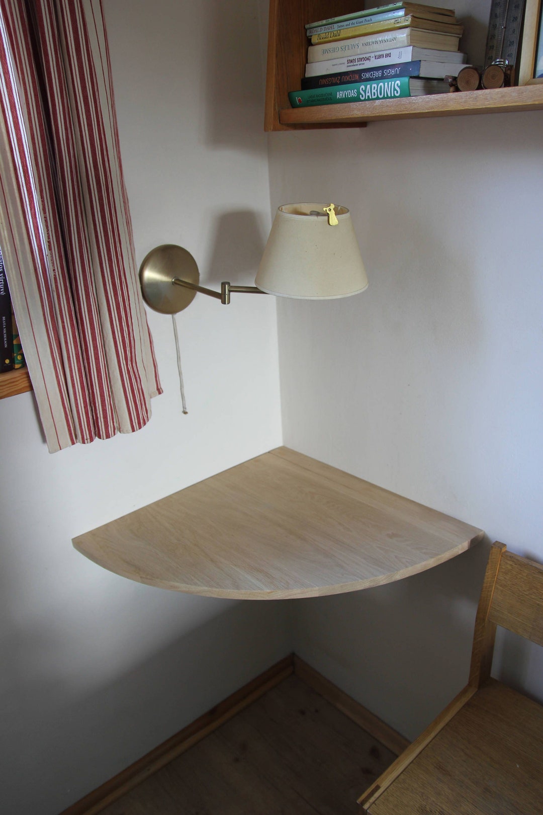 Small Folding Corner Desk, Wall Mounted Wooden Corner Bedside Table ...
