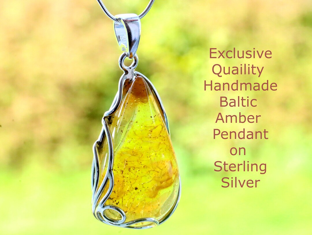 Large Honey Baltic Amber Pendant on Sterling Silver With FREE Earrings ...
