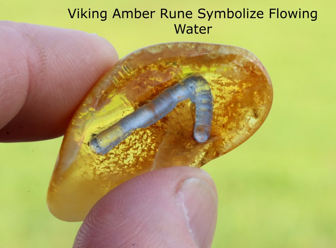 Viking Amber Rune Flow Symbol / Healing Energy Amber Gemstone / Pocket ...