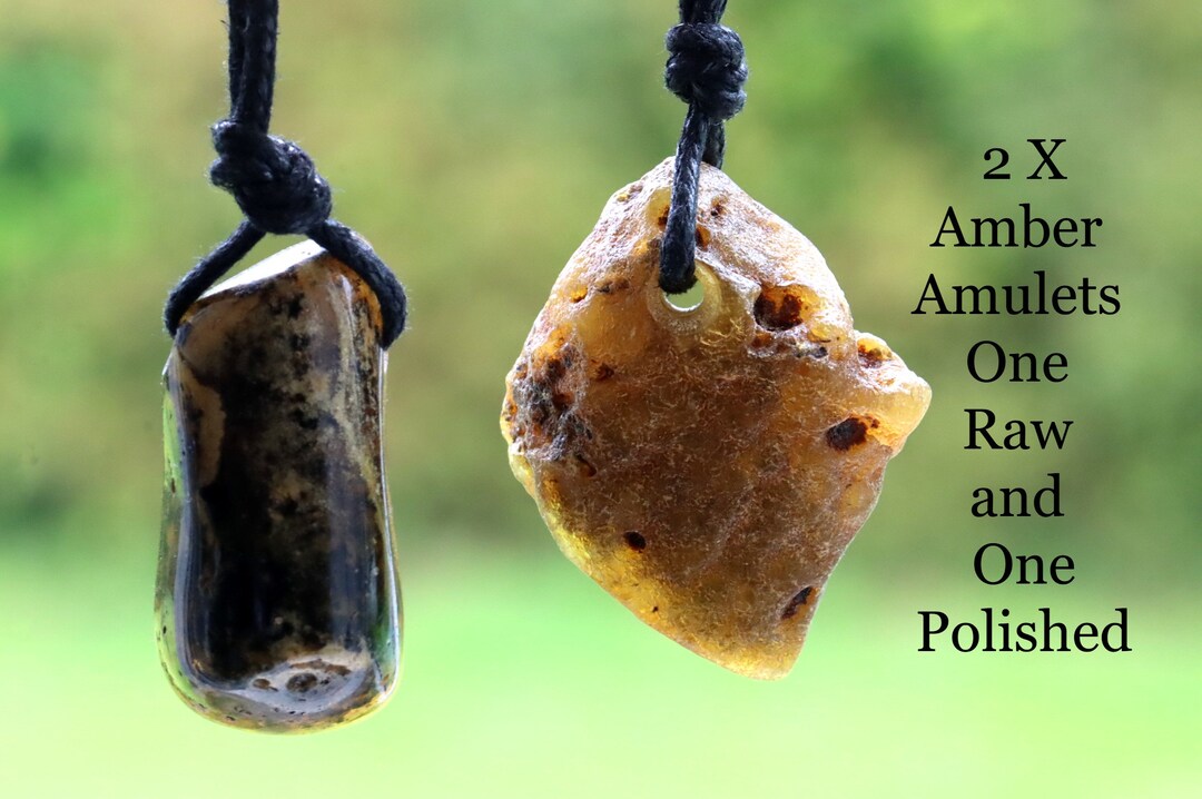 2 X Amber Amulets One Raw and One Polished / Gemstone Amulets on ...