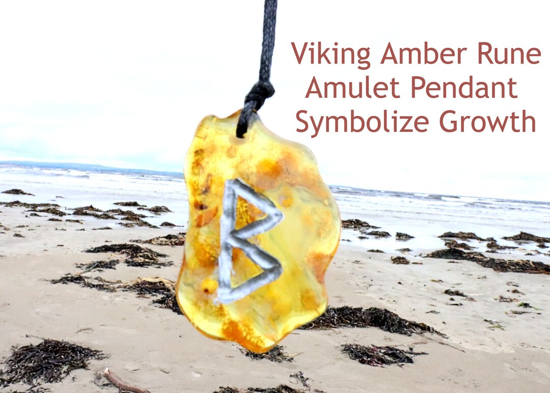 Viking Amber Rune Amulet Pendant Growth Symbol With a FREE Extra Amulet ...