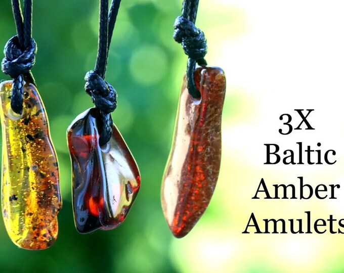 3X Baltic Amber Amulets | Natural Handmade Gemstone Pendants on ...