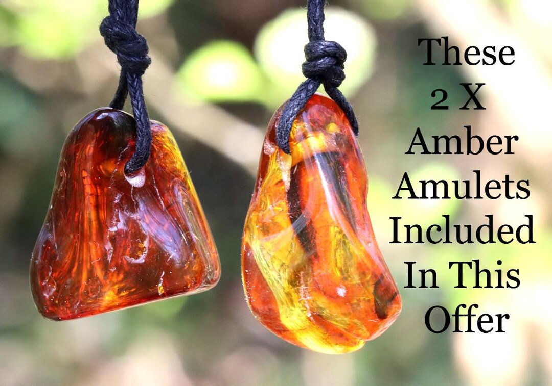 Set of 2 Polished Baltic Amber Amulet Pendants – Unisex Protection ...