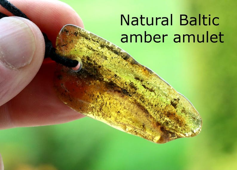 Amber Amulet Pendant Necklace | Natural Gemstone on Adjustable Cord ...