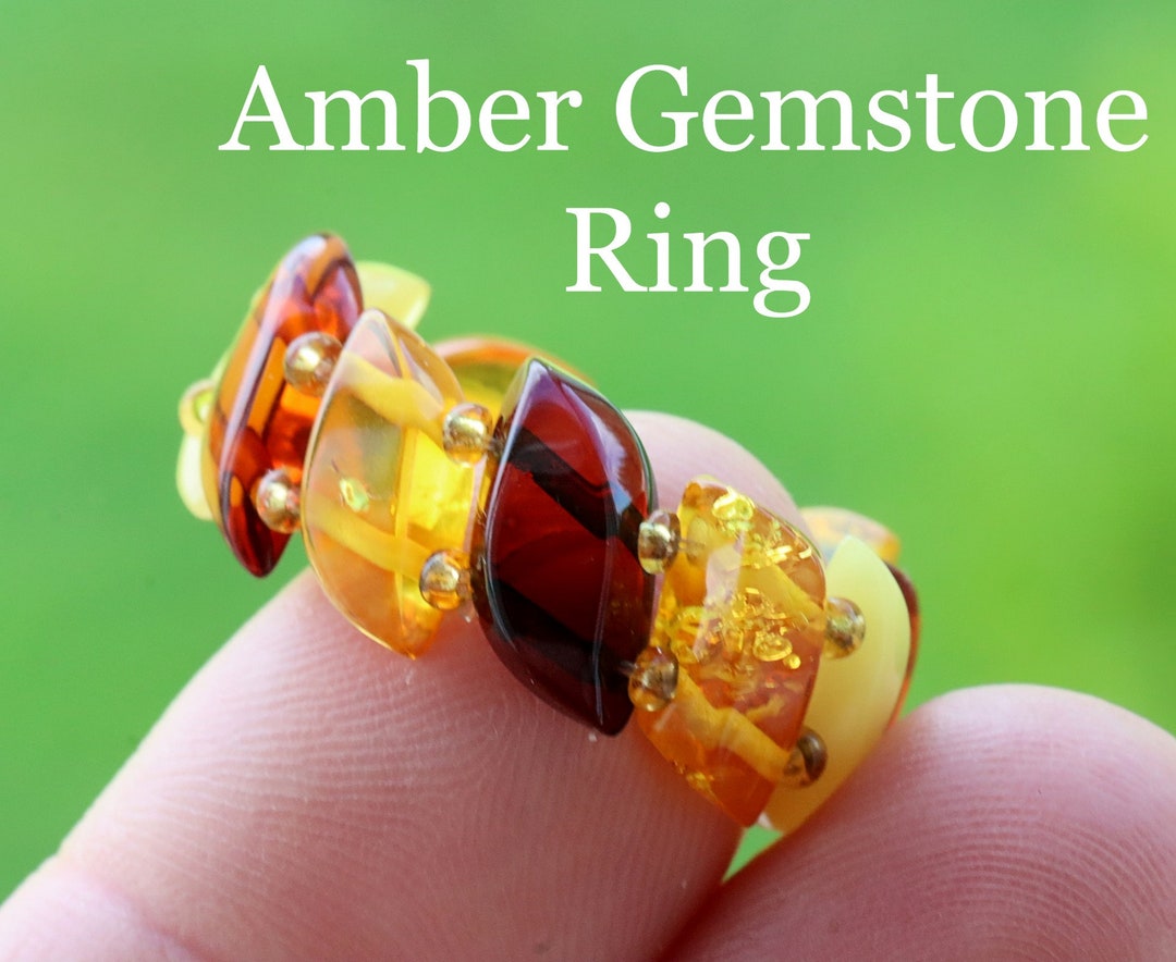 Elastic Ring, Baltic Amber Ring, Multi Colour Amber Gemstone Ring ...