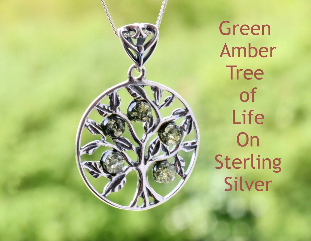 Sterling Silver Green Amber Tree of Life Pendant – Symbol of Life ...
